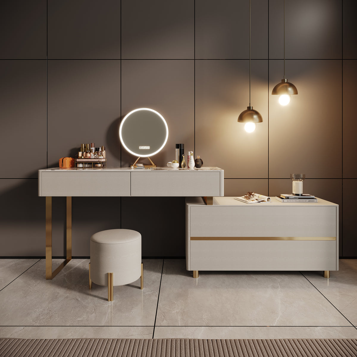 Roi Luxe Dressing Table With Adjustable Illuminated Mirror And Stool/B ...