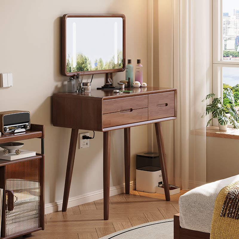 Walnut Colored Wood Bedroom Dressing Table with Stool and Illuminated ...