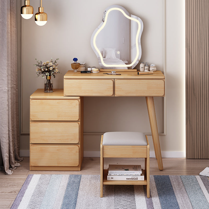 Original Wood-colored Dressing Table with Storage and Mirror/Wood Bedr ...