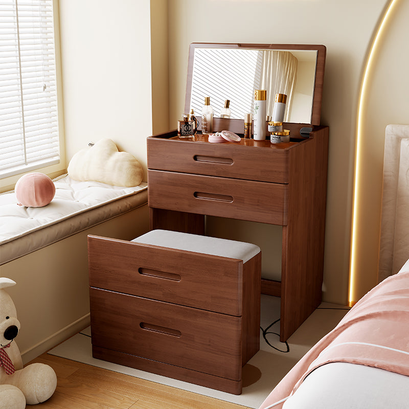 Walnut-coloured Rubberwood Dressing Table Bedside Tables 2-in-1 Set wi ...