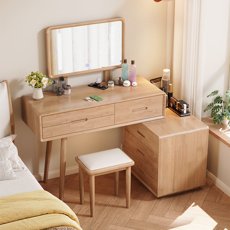 Evaro 3-Drawer Natural Wood Dressing Table with Cabinets and Illuminat ...
