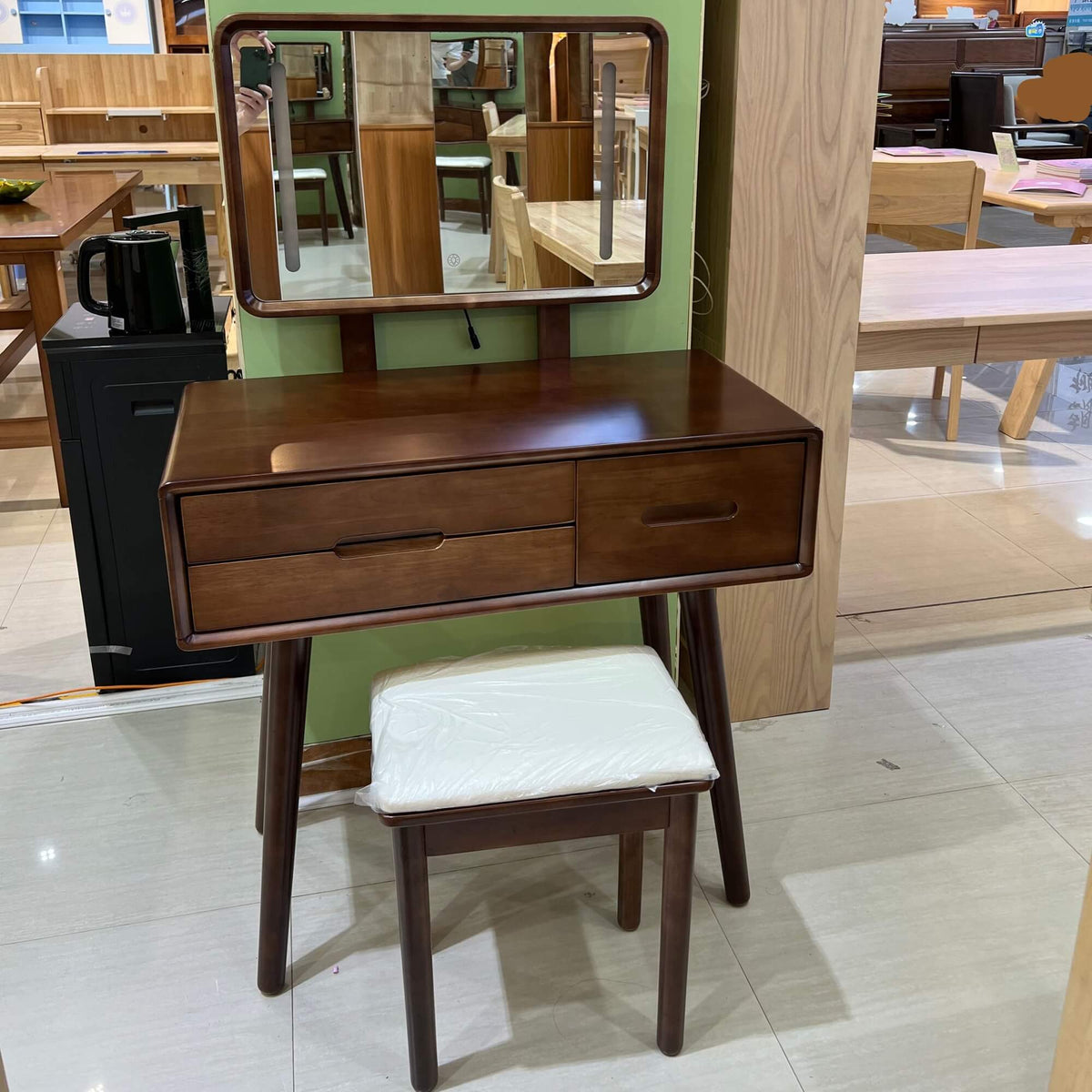 Walnut Colored Wood Bedroom Dressing Table with Stool and Illuminated ...