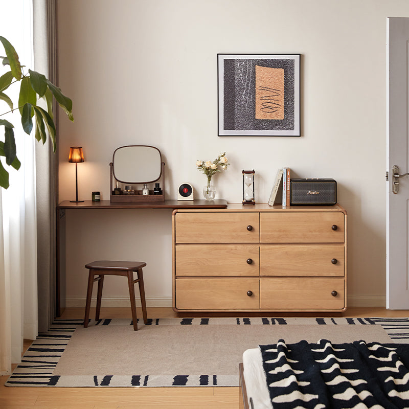Isadore 6-Drawer Solid Beech Wood Single Bedroom Vanity Table with Dra ...
